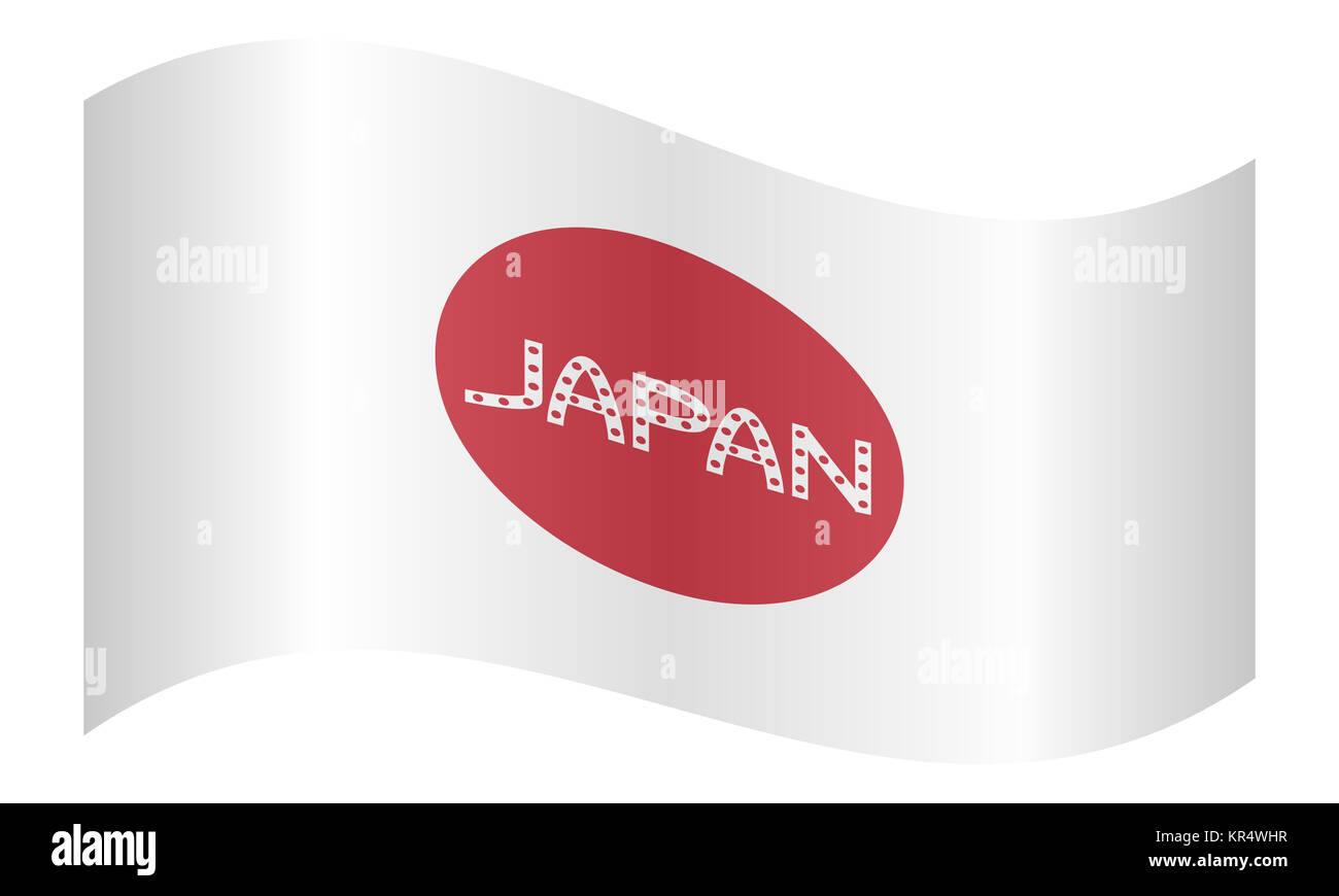 Japanese flag waving with word Japan on white Stock Photo - Alamy