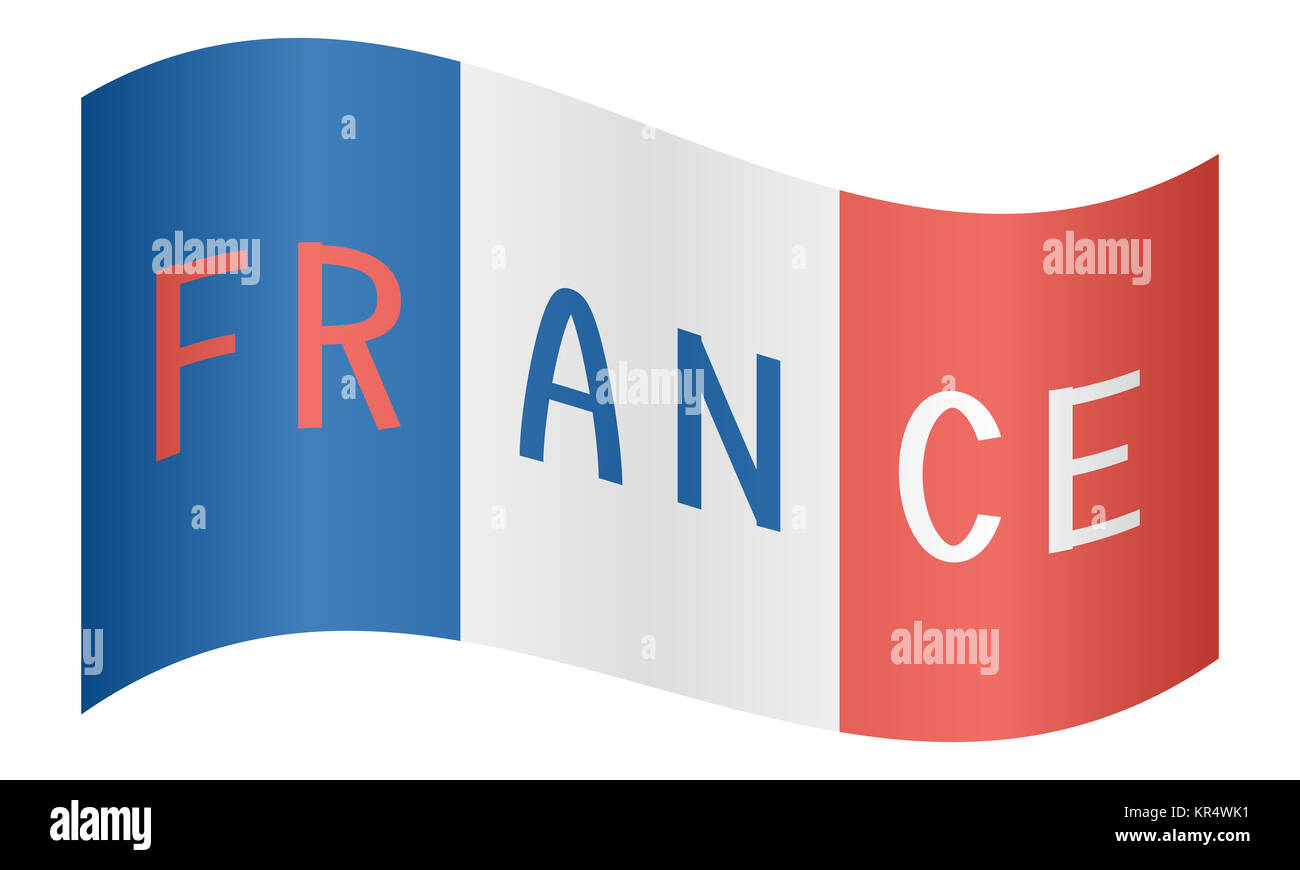 French flag waving with word France on white Stock Photo - Alamy