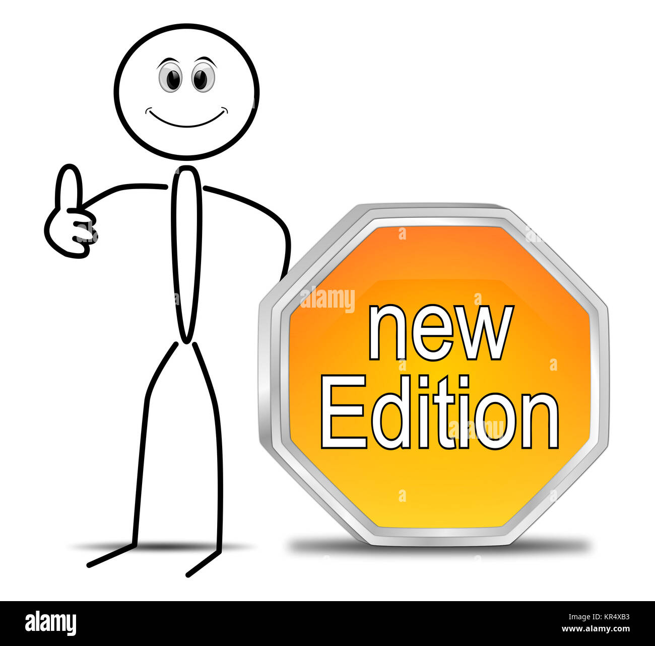 Stickman with New Edition Button - 3D illustration Stock Photo - Alamy
