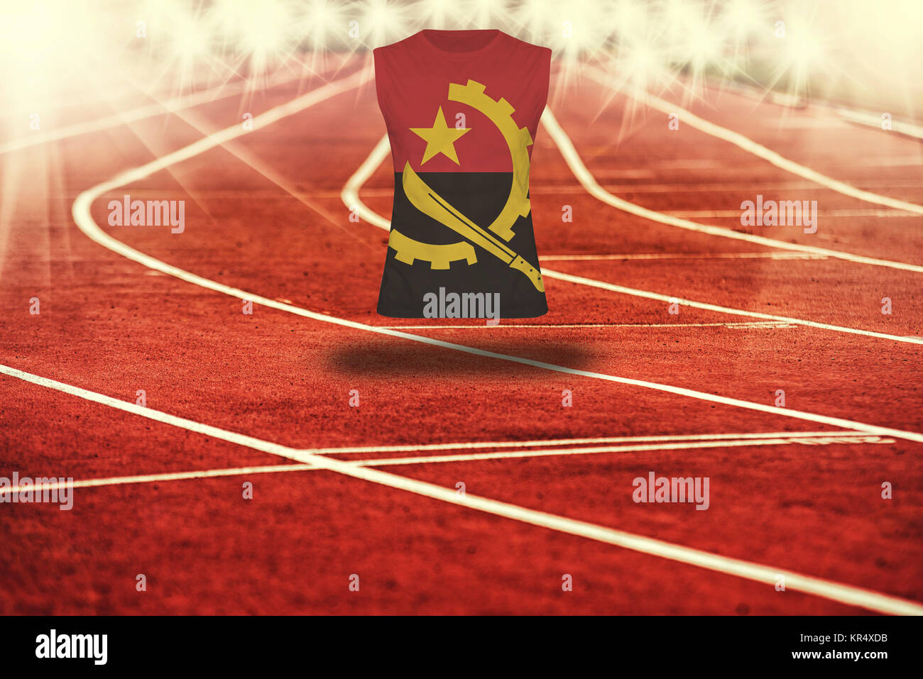 red running track with lines and Angola flag on shirt Stock Photo - Alamy