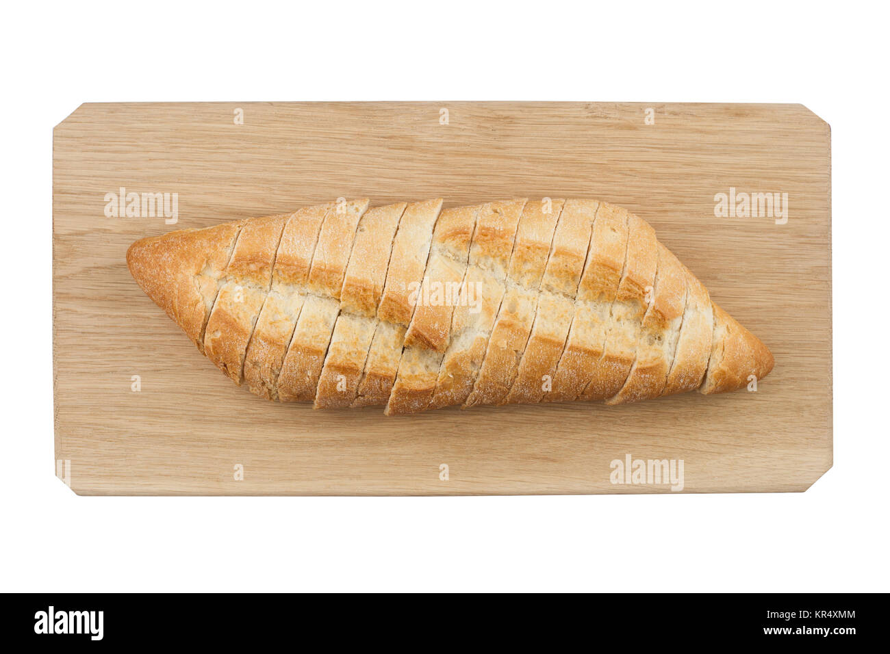 White small bread being cut on wooden board Stock Photo - Alamy