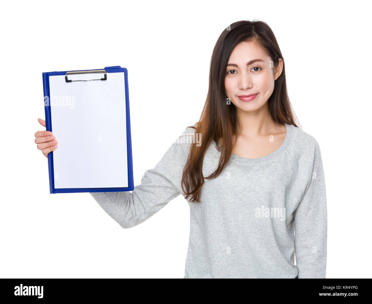 Asian Young woman show with the clipboard Stock Photo - Alamy