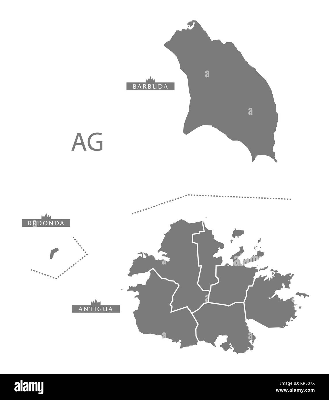 Antigua and Barbuda regions Map grey Stock Photo - Alamy