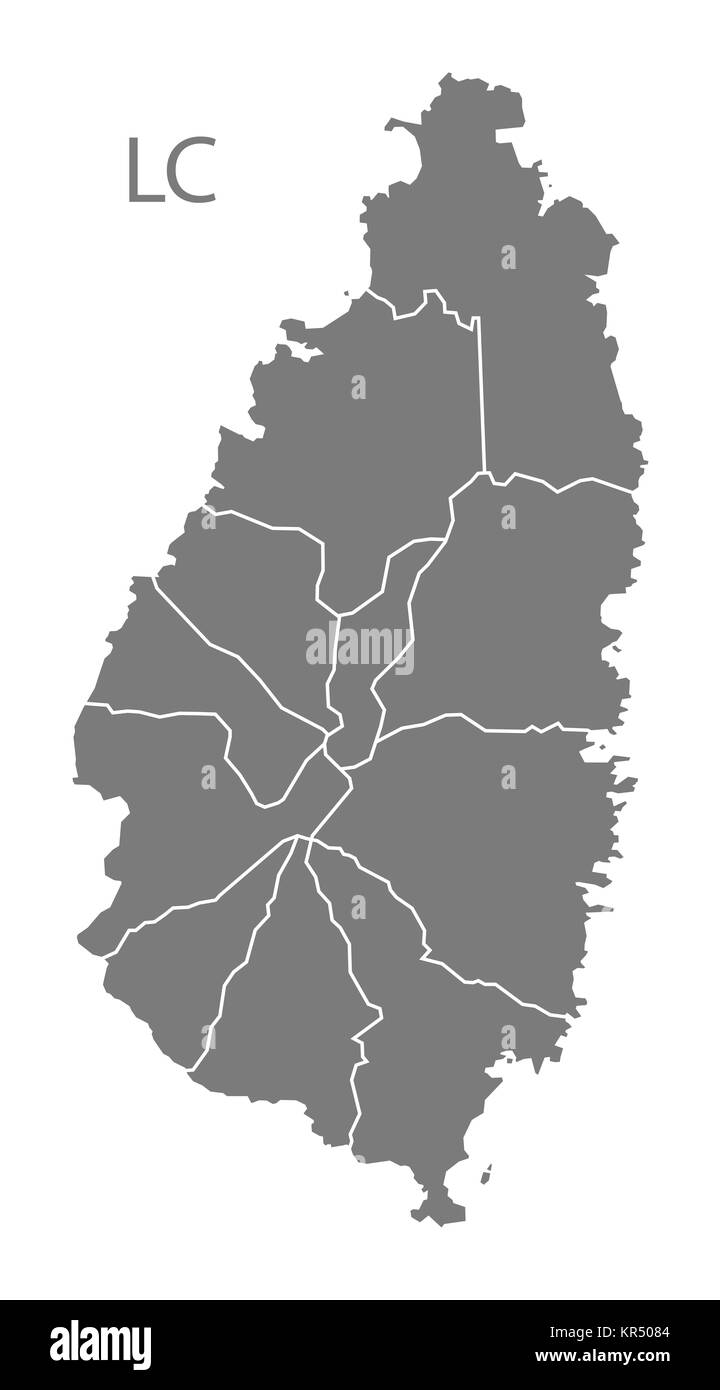 St Lucia districts Map grey Stock Photo - Alamy