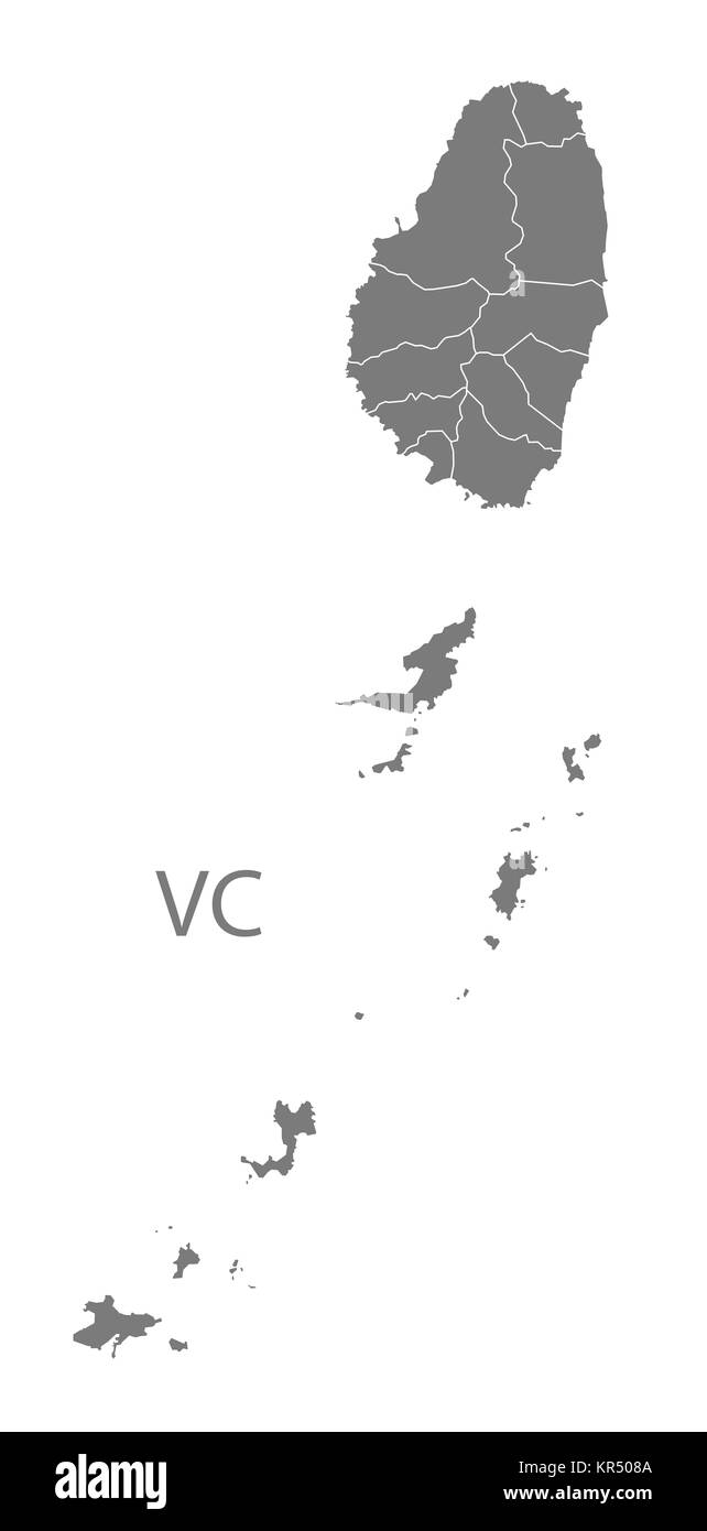 St Vincent and the Grenadines regions Map grey Stock Photo - Alamy