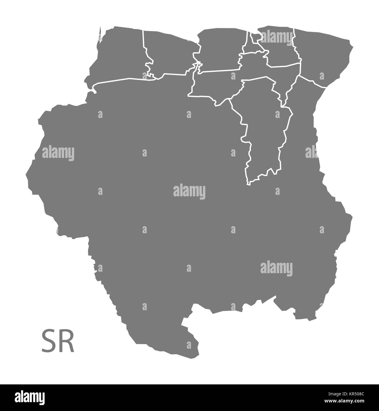 Suriname districts Map grey Stock Photo - Alamy