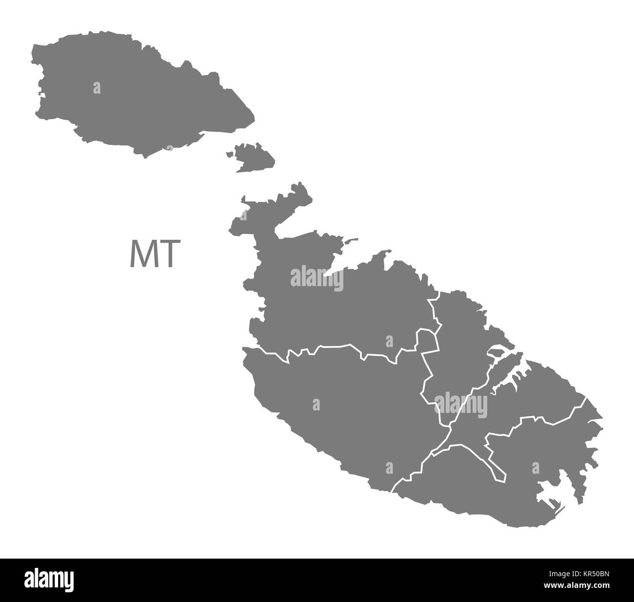Malta districts Map grey Stock Photo - Alamy