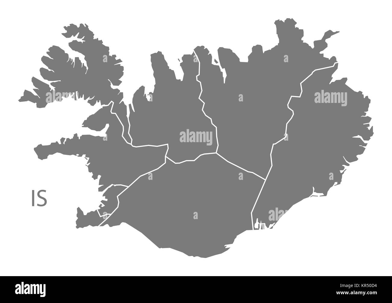 Iceland regions Map grey Stock Photo - Alamy