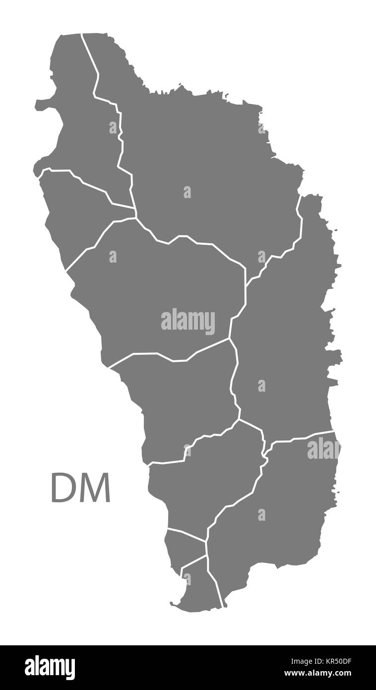Dominica with parishes Map grey Stock Photo - Alamy