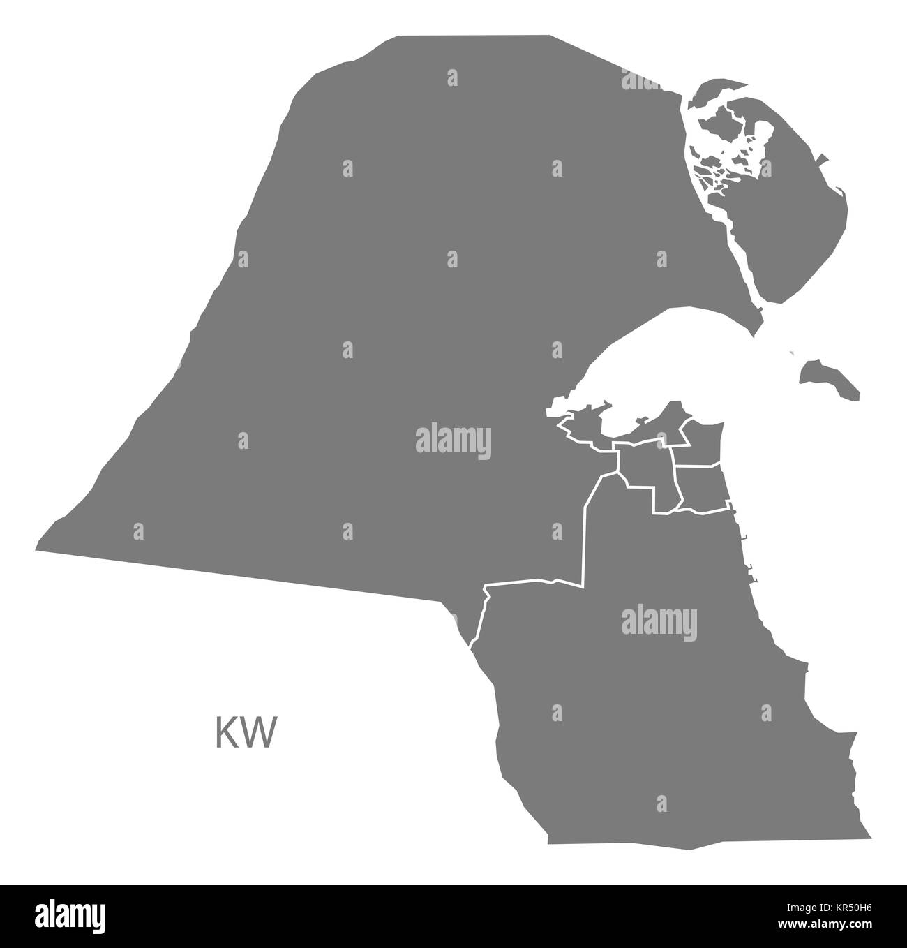 Kuwait governorates Map grey Stock Photo - Alamy