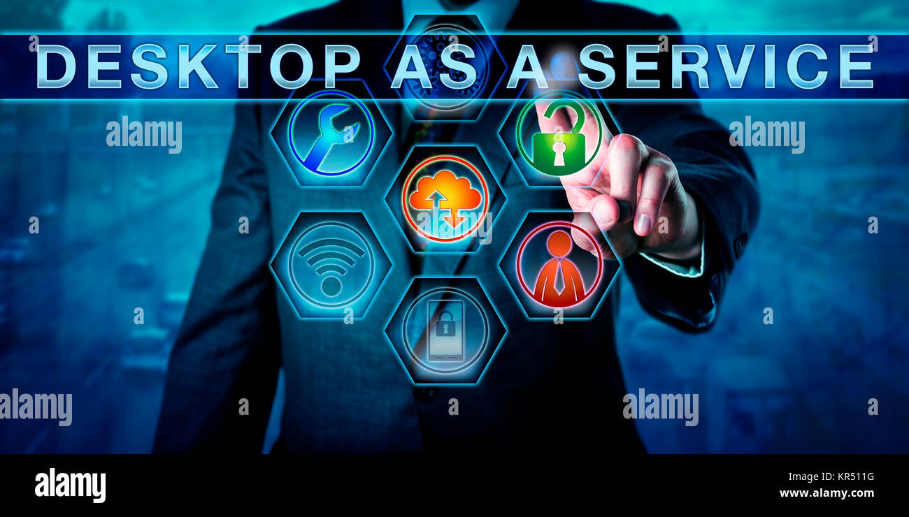 Corporate User Pressing DESKTOP AS A SERVICE Stock Photo - Alamy