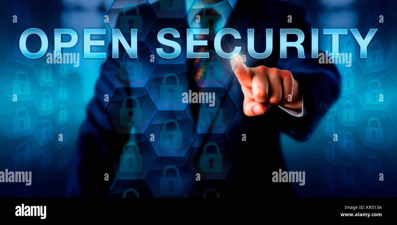 Administrator Pressing OPEN SECURITY Stock Photo - Alamy