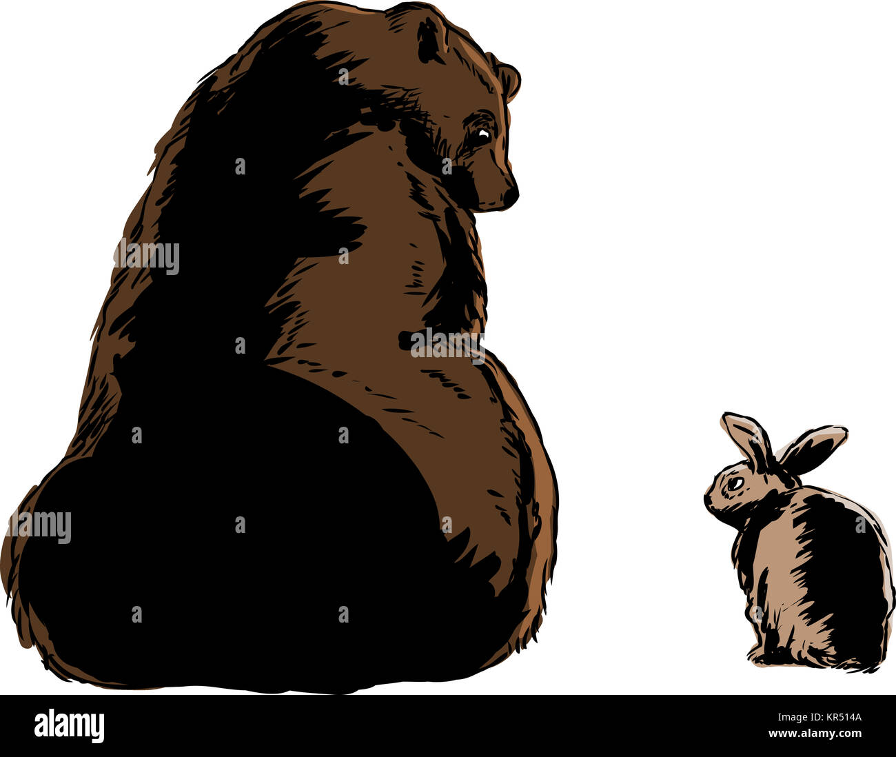 Large brown bear and little rabbit Stock Photo - Alamy