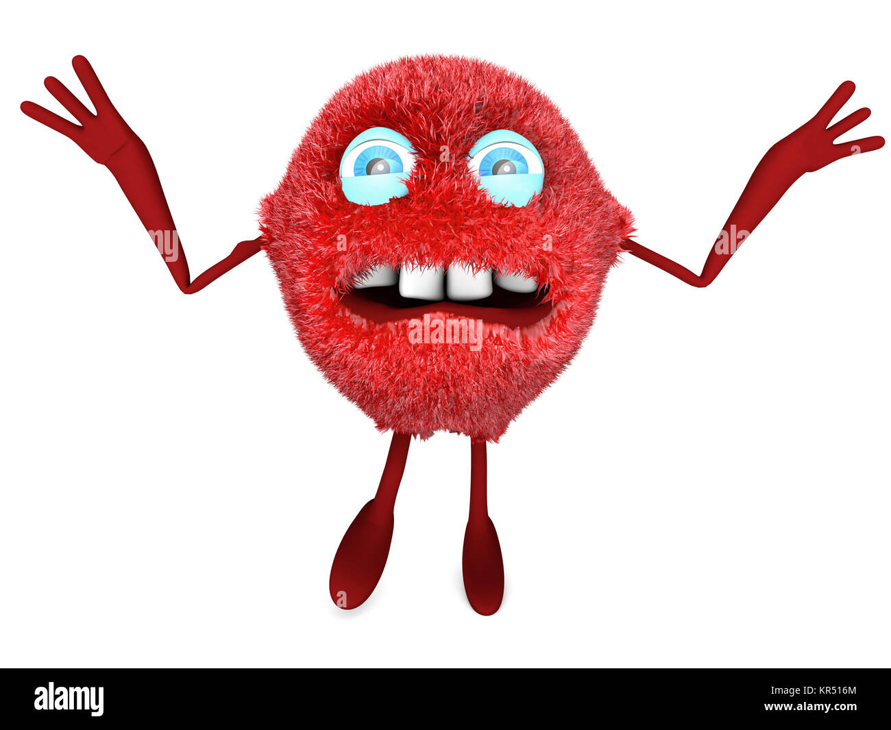 A little furry cartoon character trying to scare you. 3D illustration ...