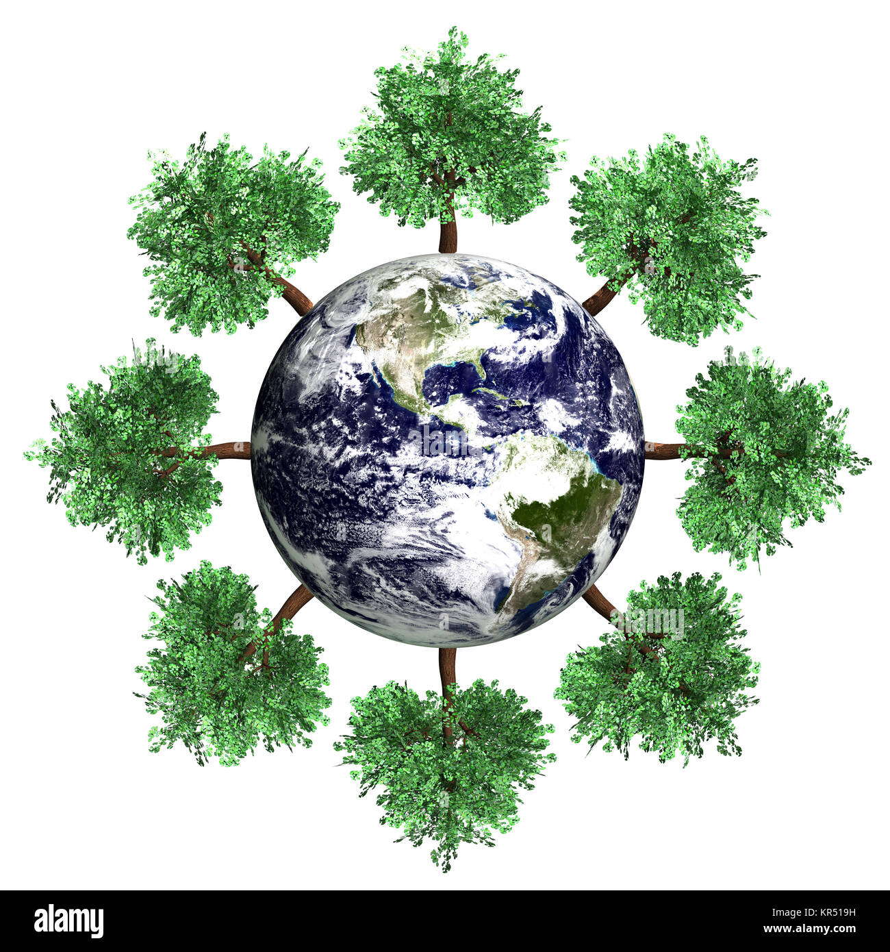 Symbol of environment and ecology. A world with trees. 3D rendered ...
