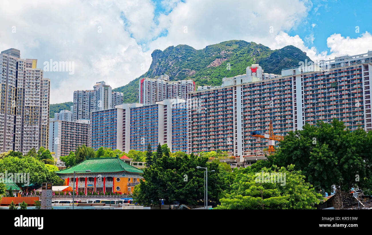 hong kong public estate with landmark lion rock Stock Photo - Alamy