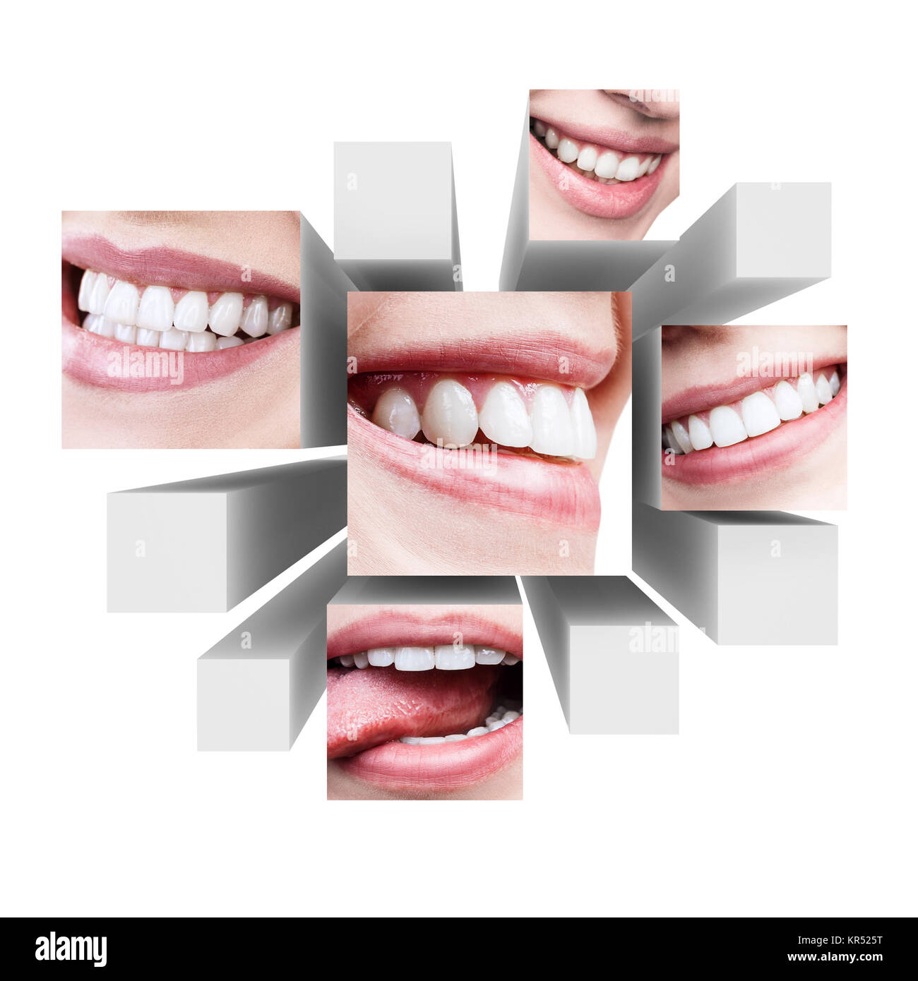 Collage of healthy beautiful smile on 3d cubes Stock Photo - Alamy