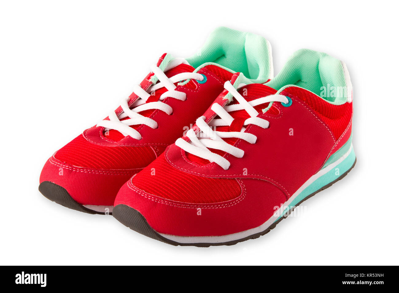Rote Sportschuhe freigestellt auf weissem Hintergrund Stock Photo - Alamy