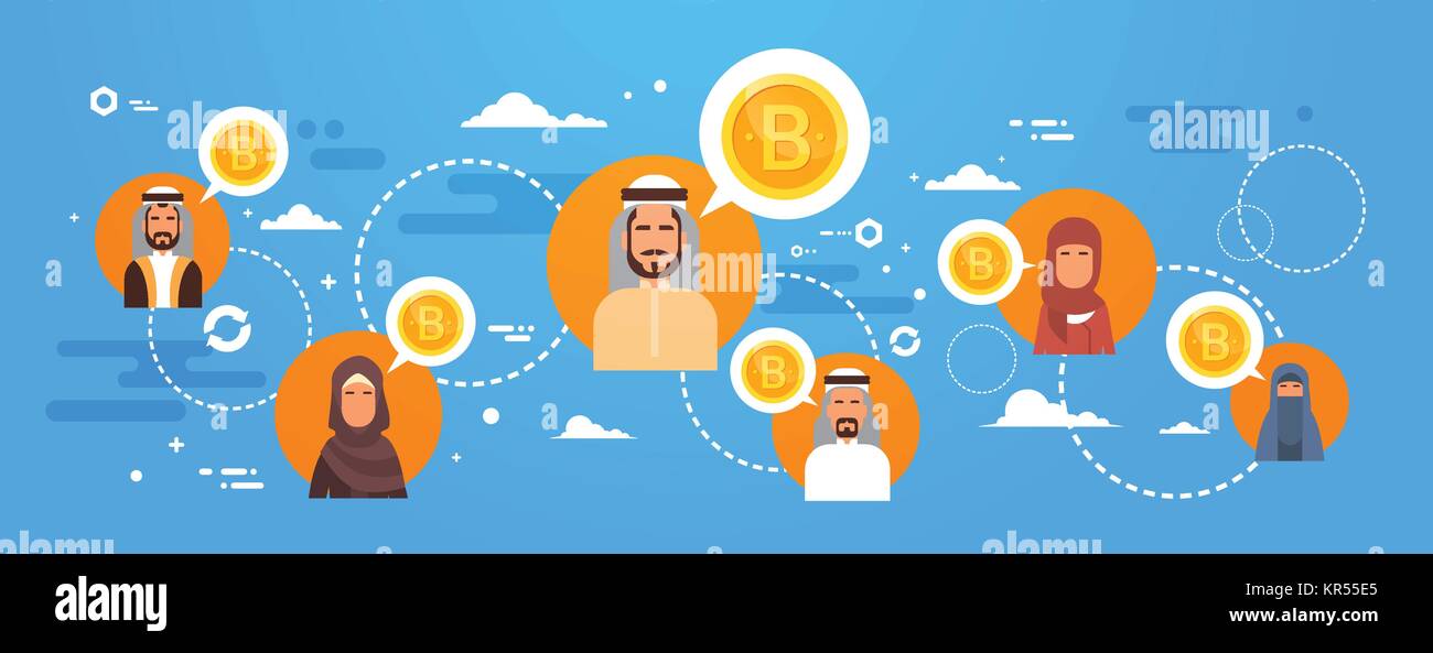Arab People Buying Bitcoins Over World Map Modern Digital Money Network Crypto Currency Concept ...
