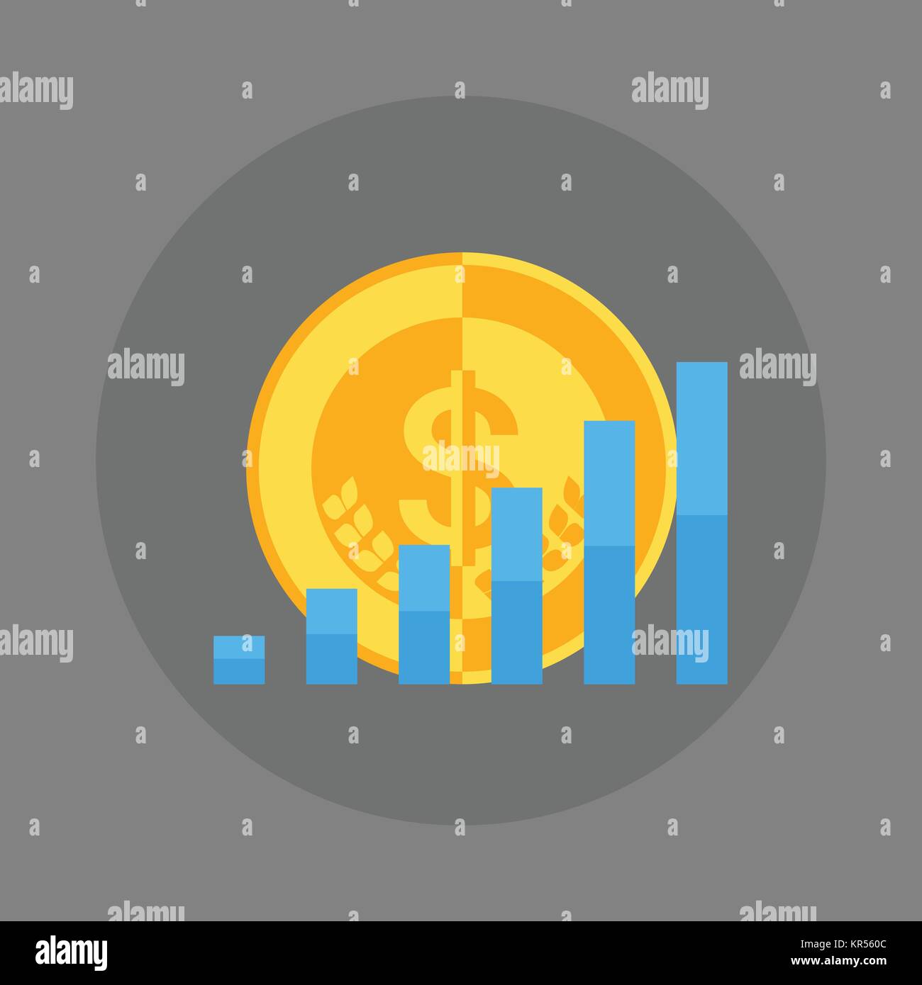 Growing Chart Graph Over Dollar Coin Icon Money Growth Concept Stock ...