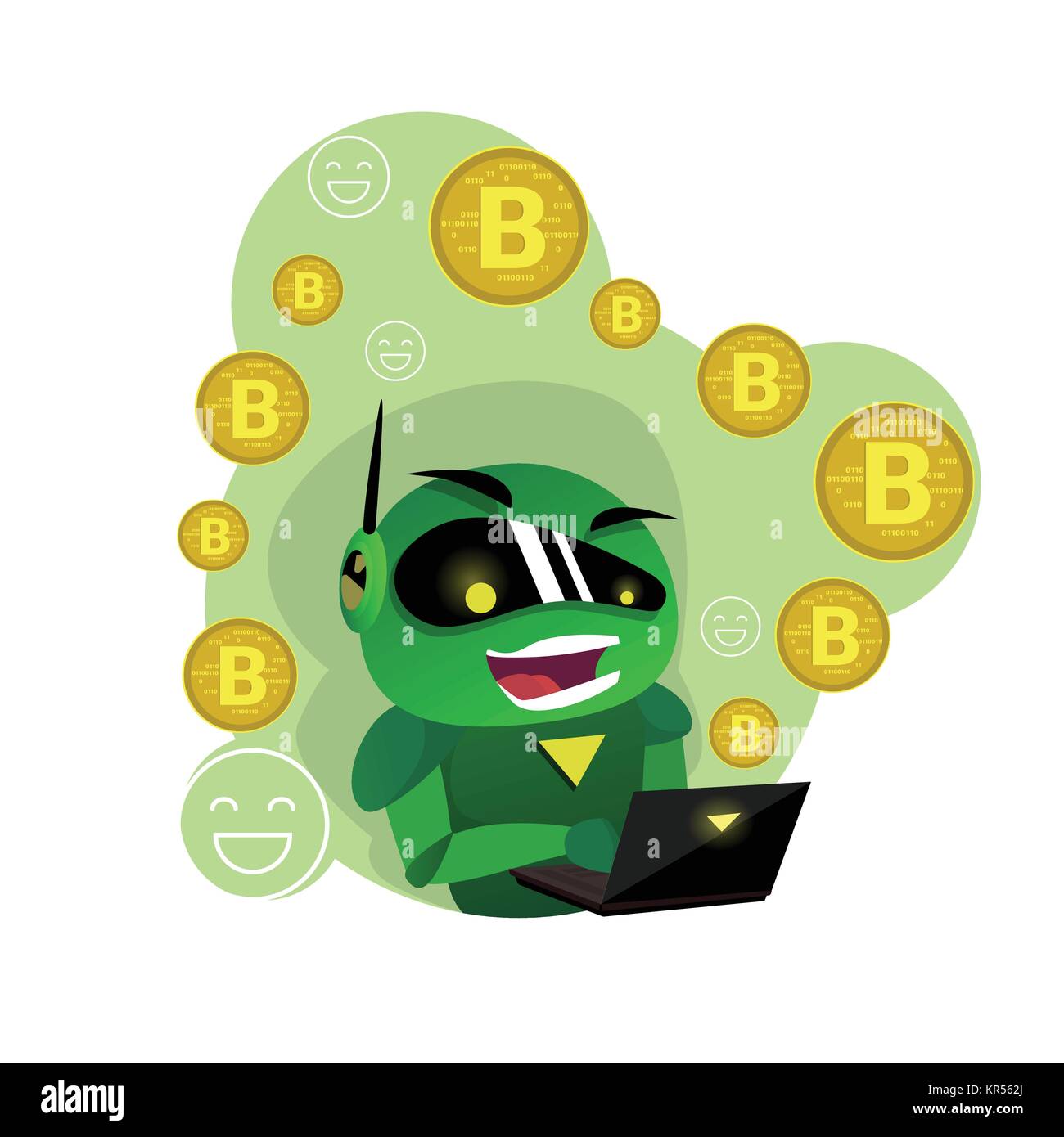 Bitcoin Robot Hold Laptop Computer Exchange Modern Crypto Currency ...