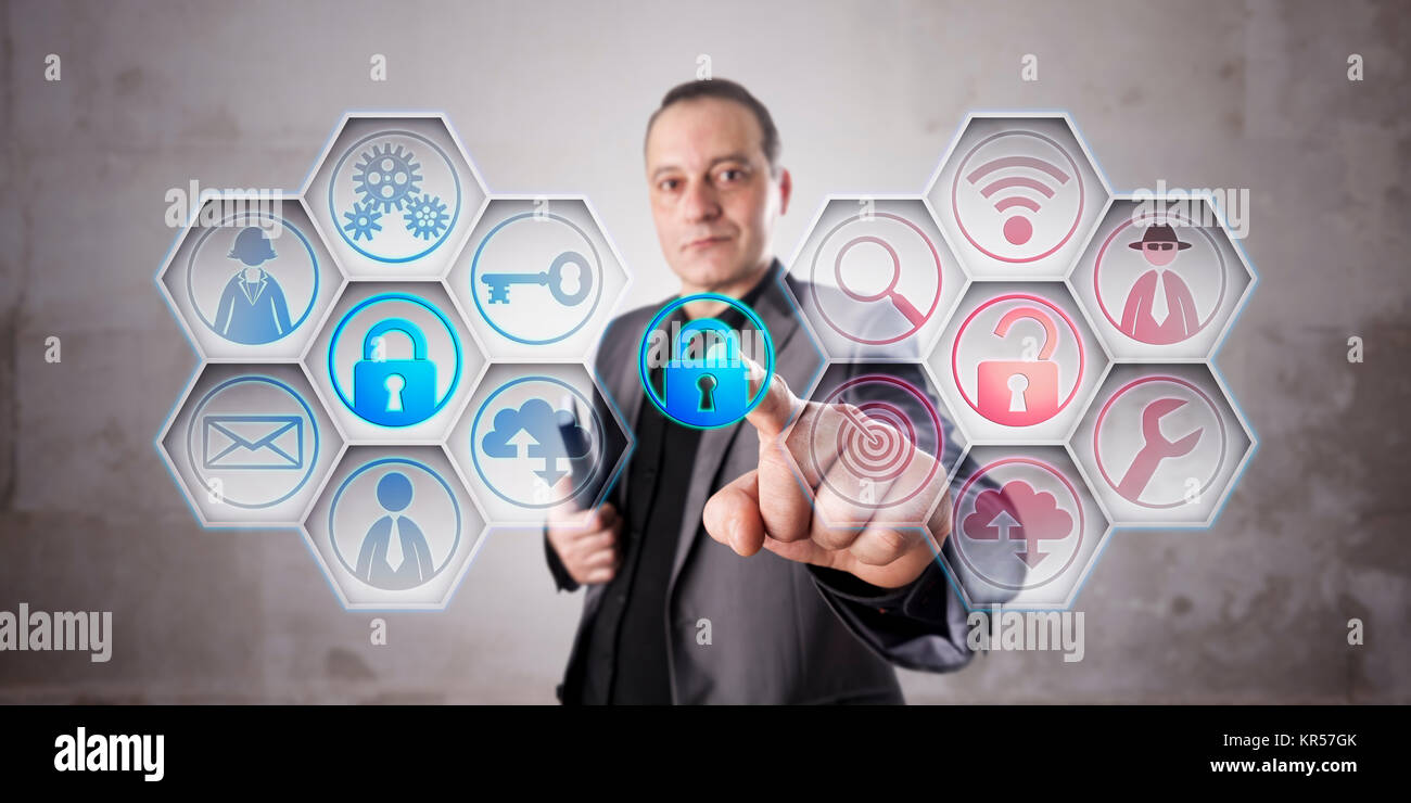 Businessman Closing A Lock To Secure Information Stock Photo - Alamy