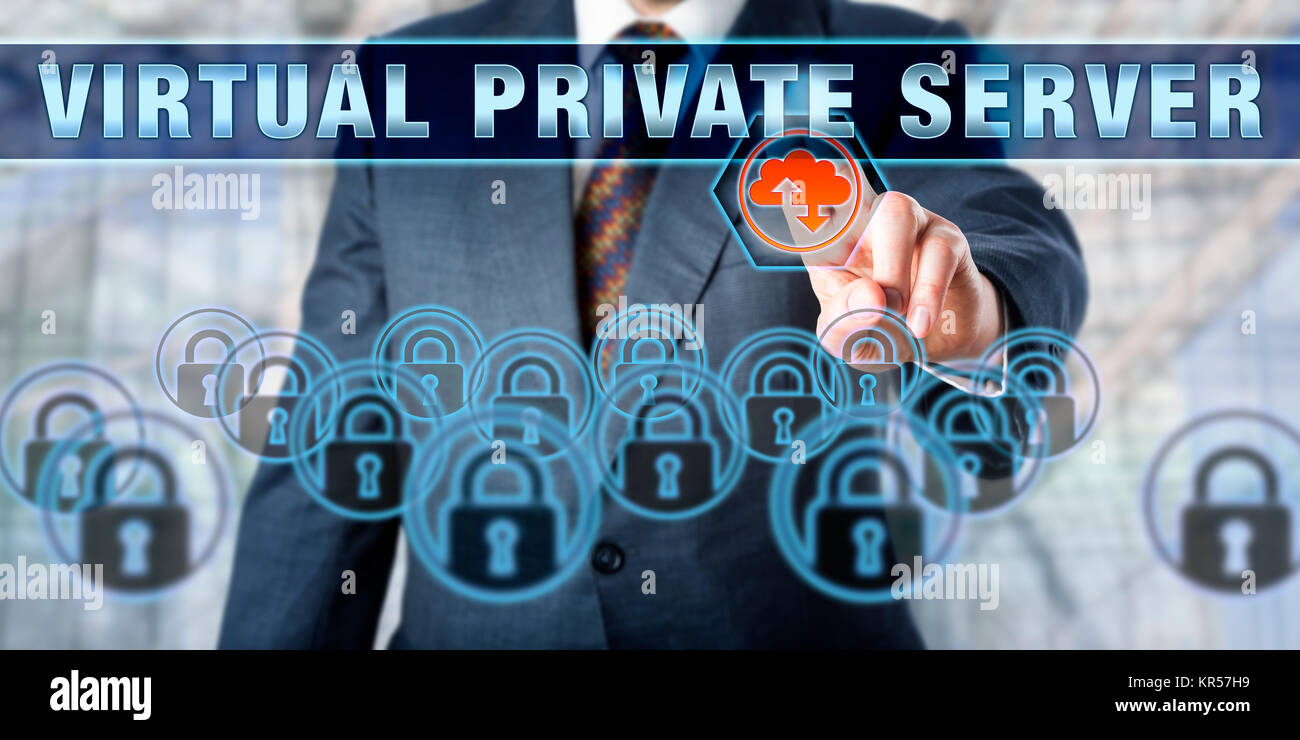Businessman Pressing VIRTUAL PRIVATE SERVER Stock Photo - Alamy