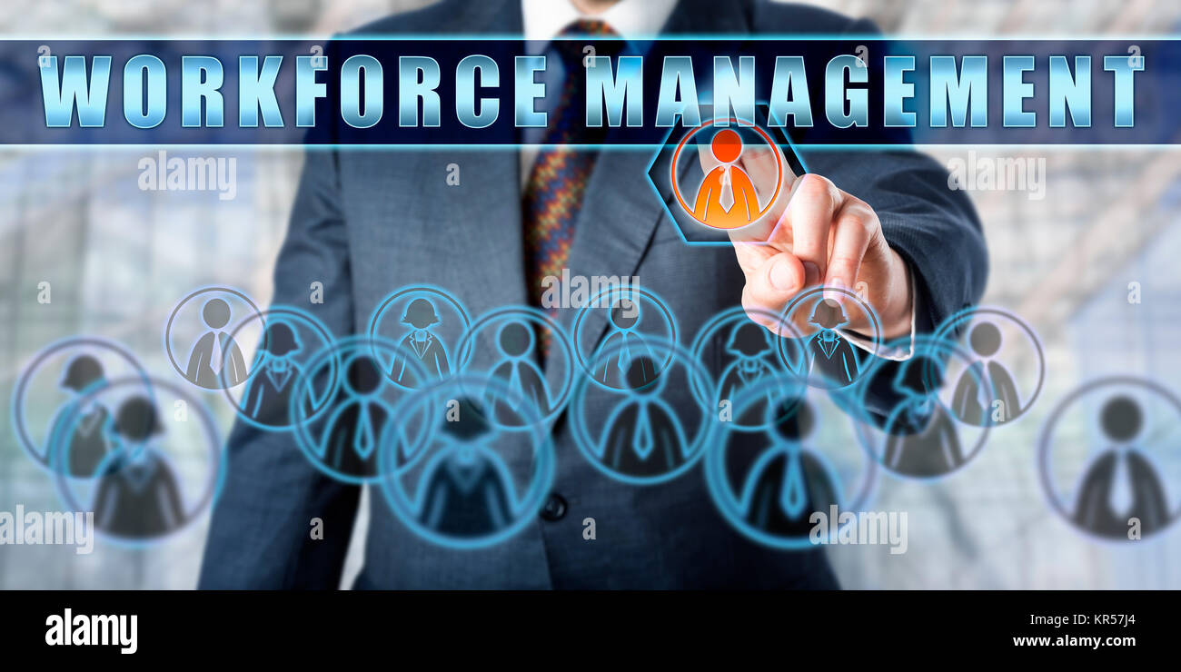 Manager Pushing WORKFORCE MANAGEMENT Stock Photo - Alamy