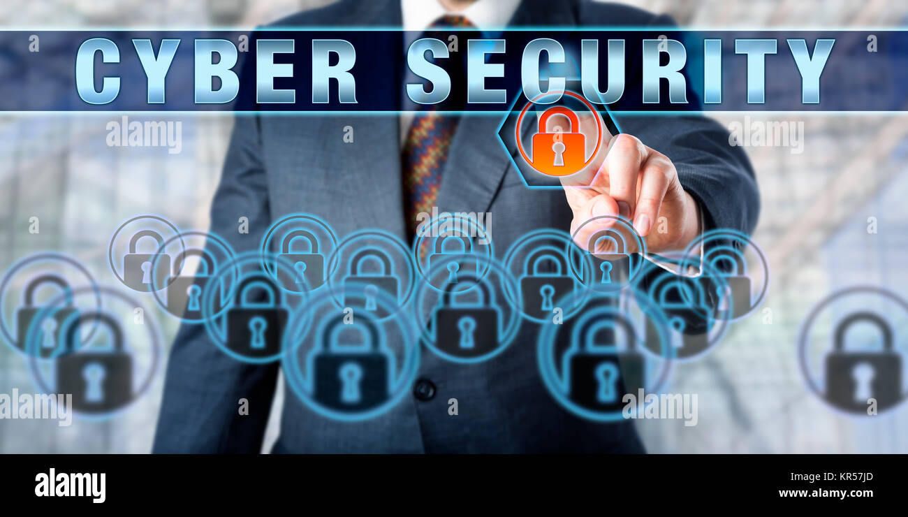 Enterprise Executive Pressing CYBER SECURITY Stock Photo - Alamy