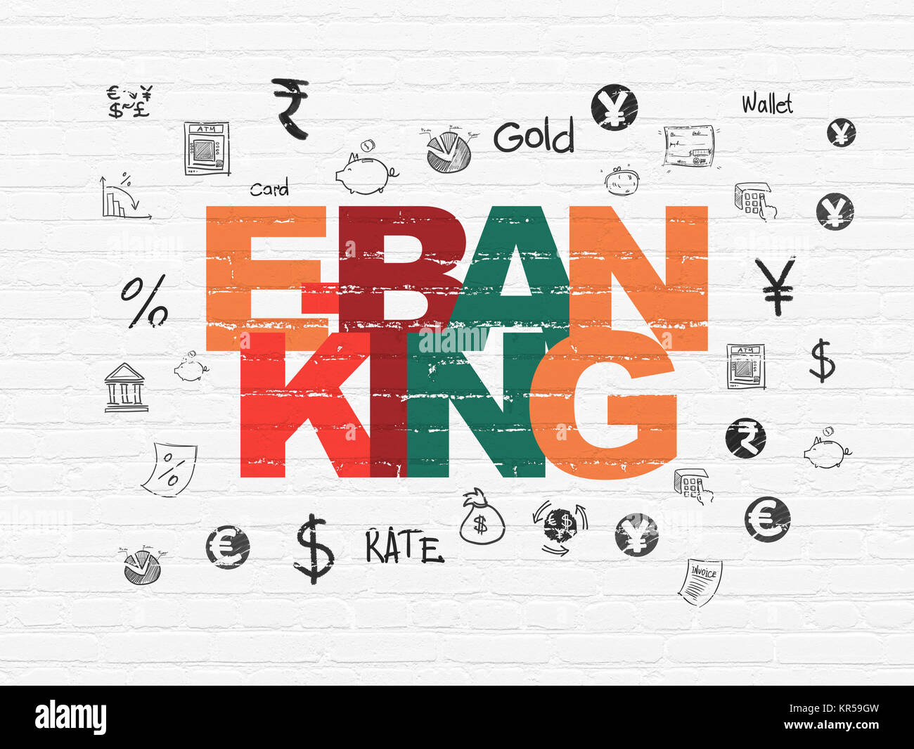 Currency concept: E-Banking on wall background Stock Photo - Alamy
