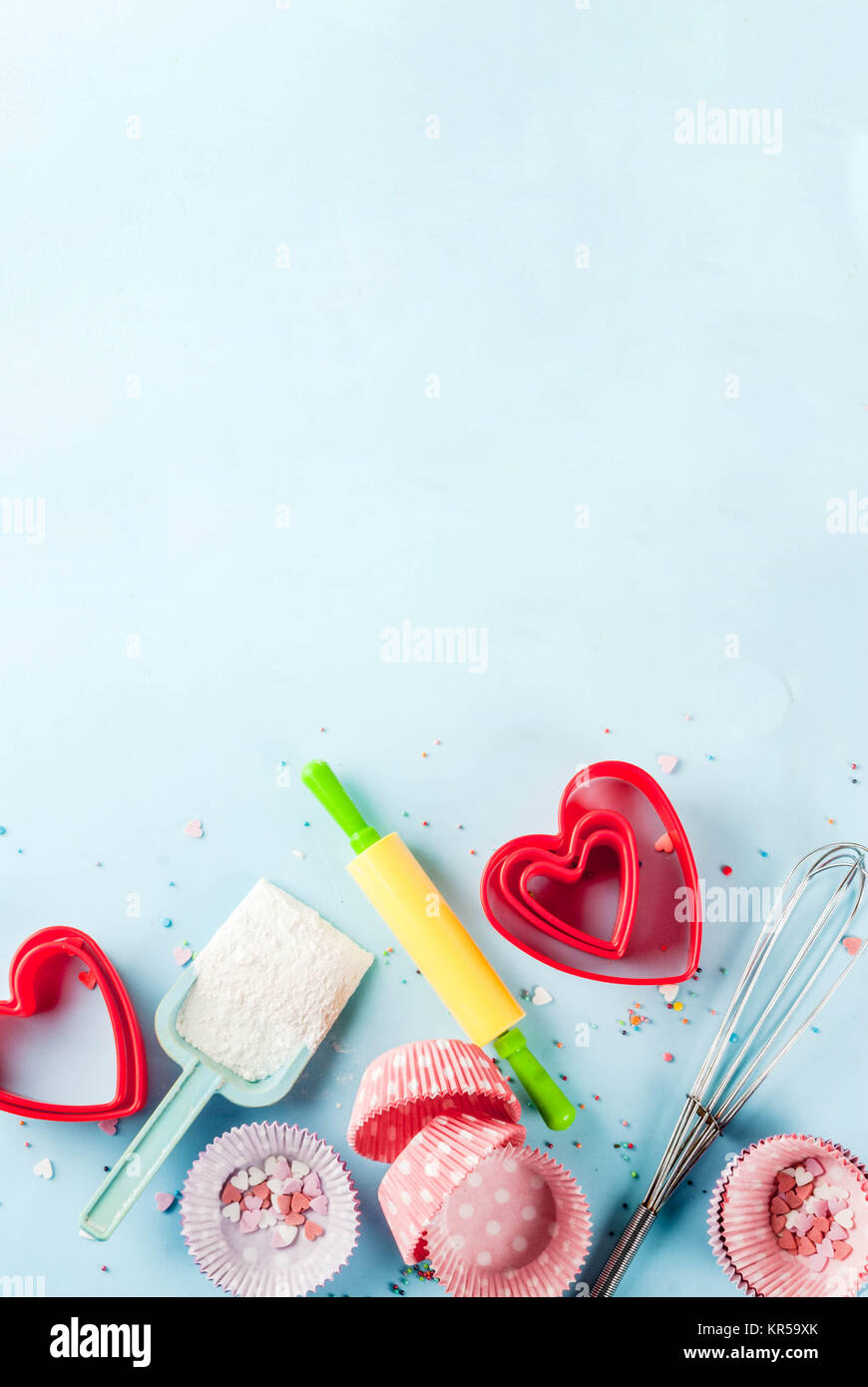Sweet baking concept for Valentine's day, cooking background with ...