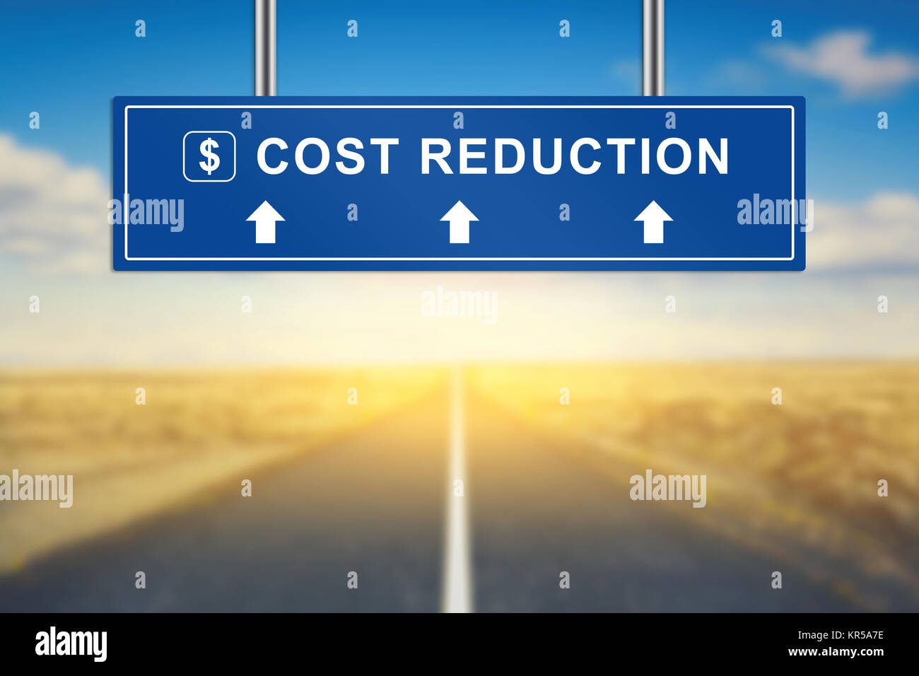 cost reduction words on blue road sign Stock Photo - Alamy