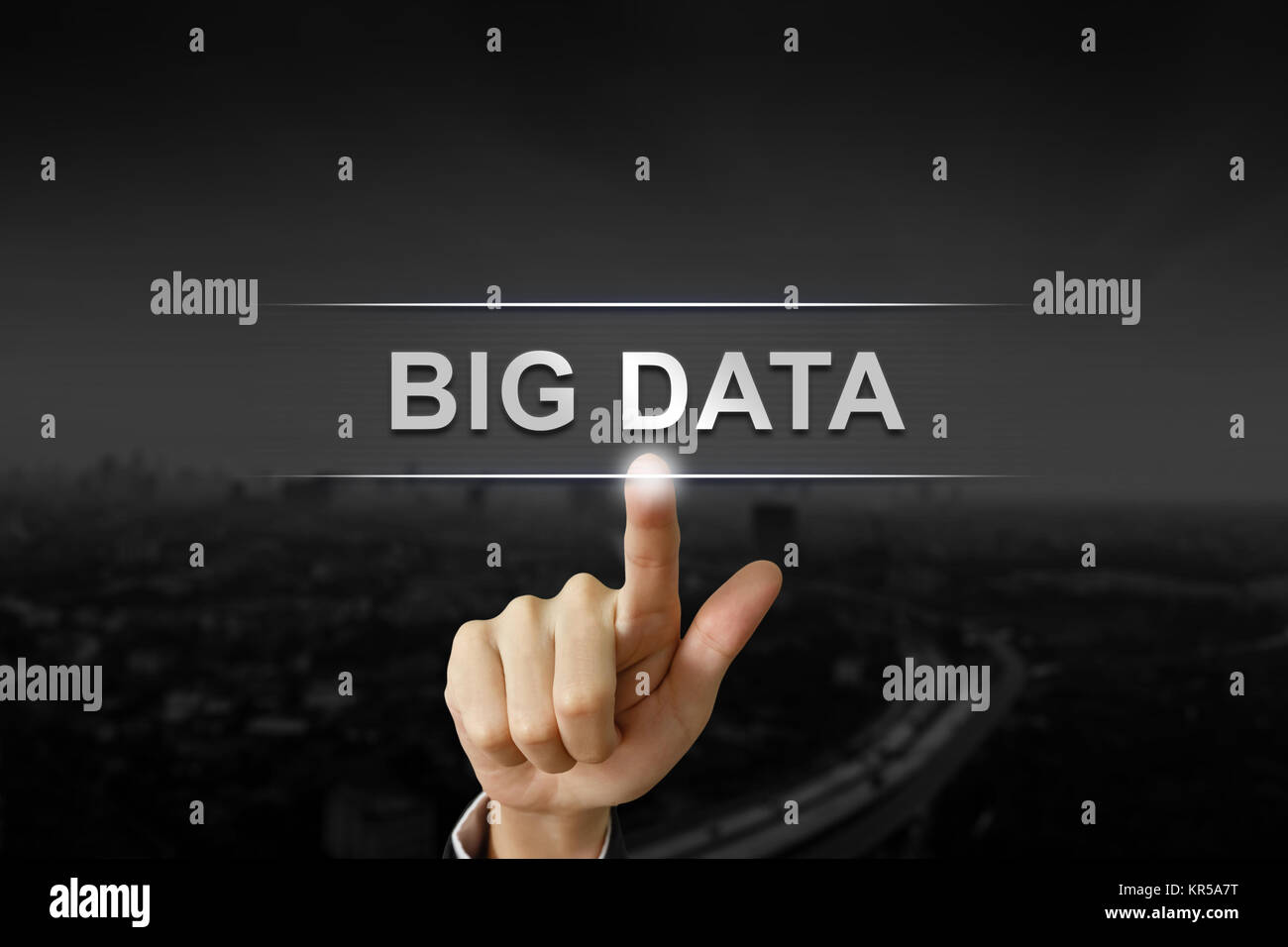 business hand pushing big data button on black blurred background Stock ...