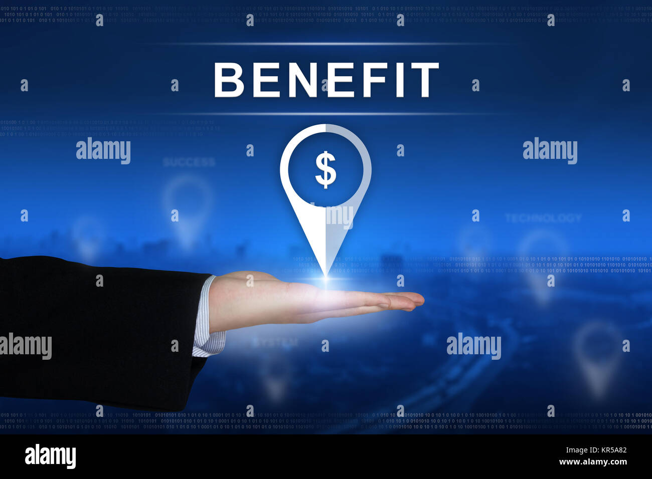 benefit button on blurred background Stock Photo - Alamy