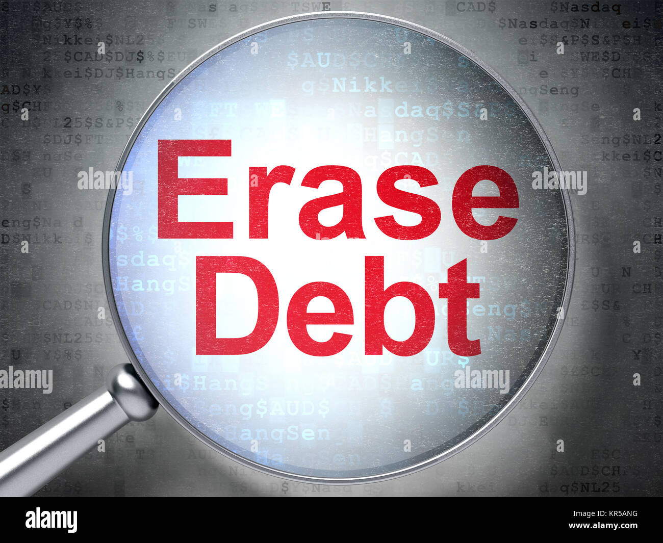 Finance concept: Erase Debt with optical glass Stock Photo - Alamy