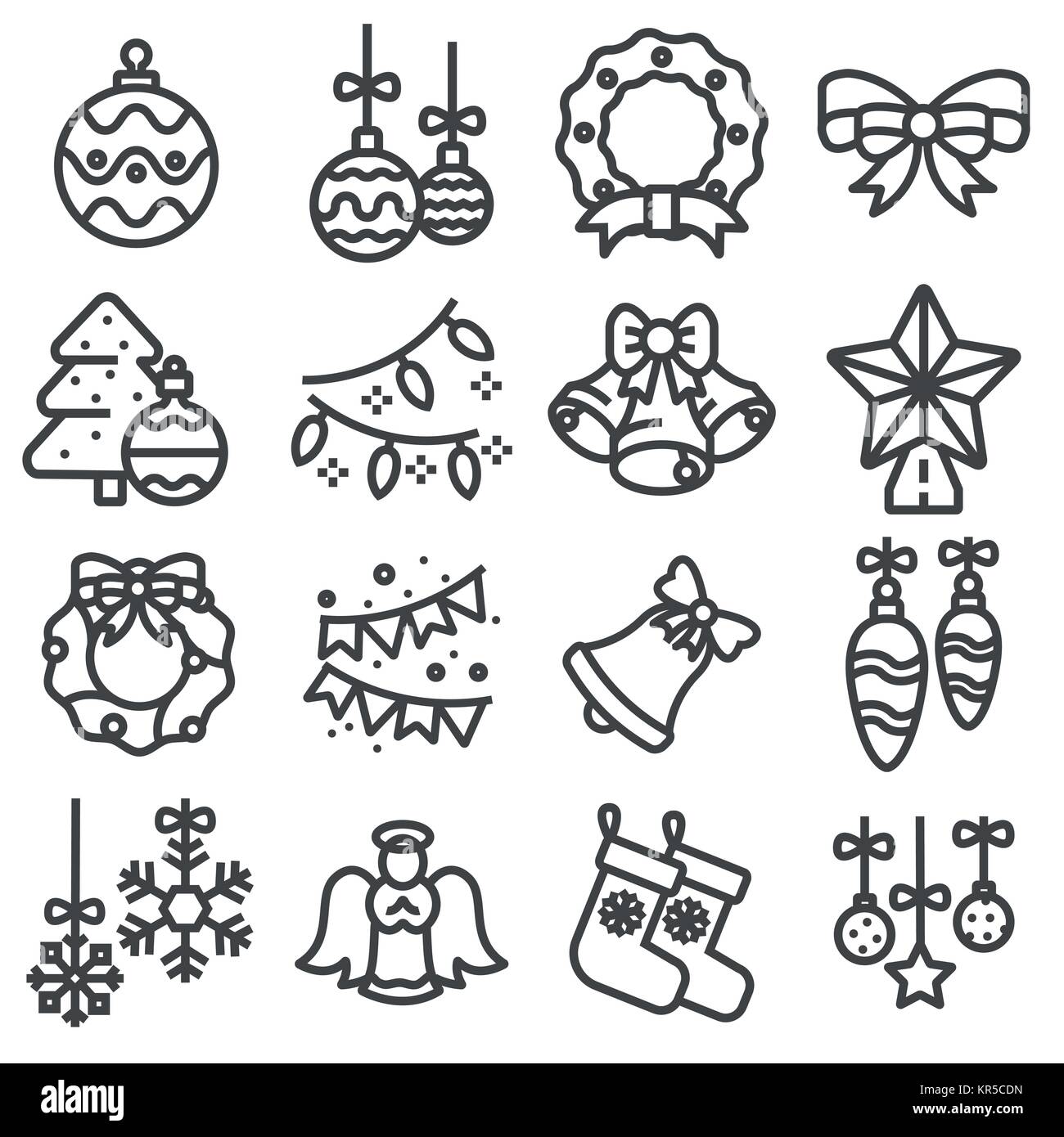 Vector line christmas decorations icons set on white background Stock ...