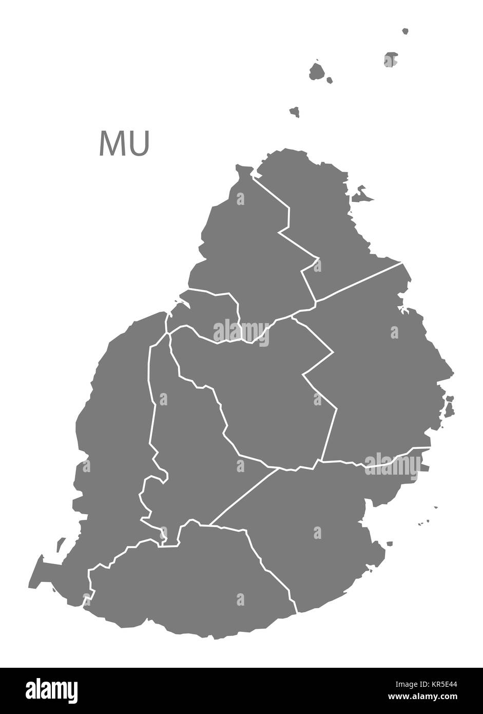 Mauritius districts Map grey Stock Photo - Alamy