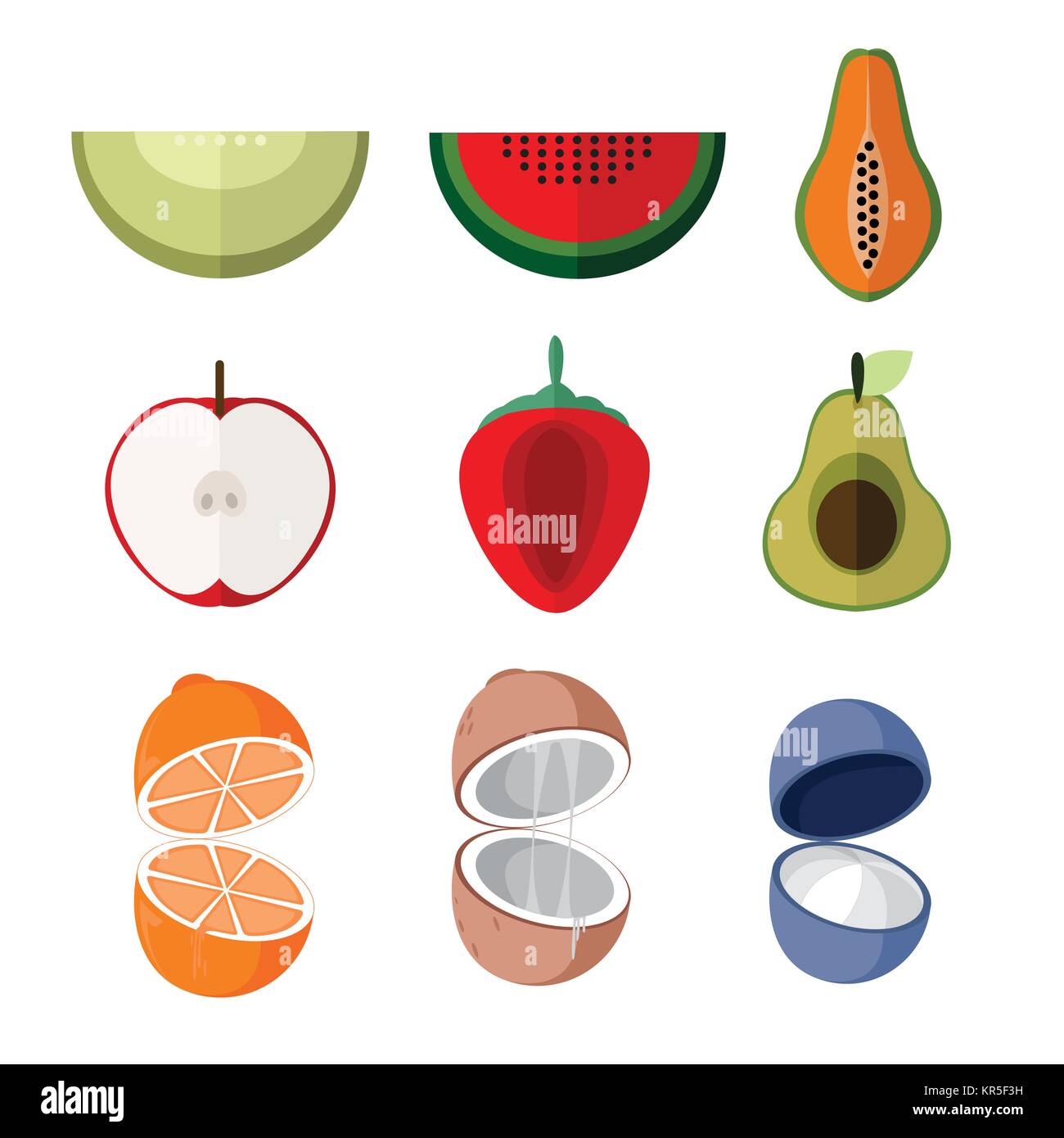 Simple Flat Open Slice Fruits Vector Illustration Graphic Design Set ...