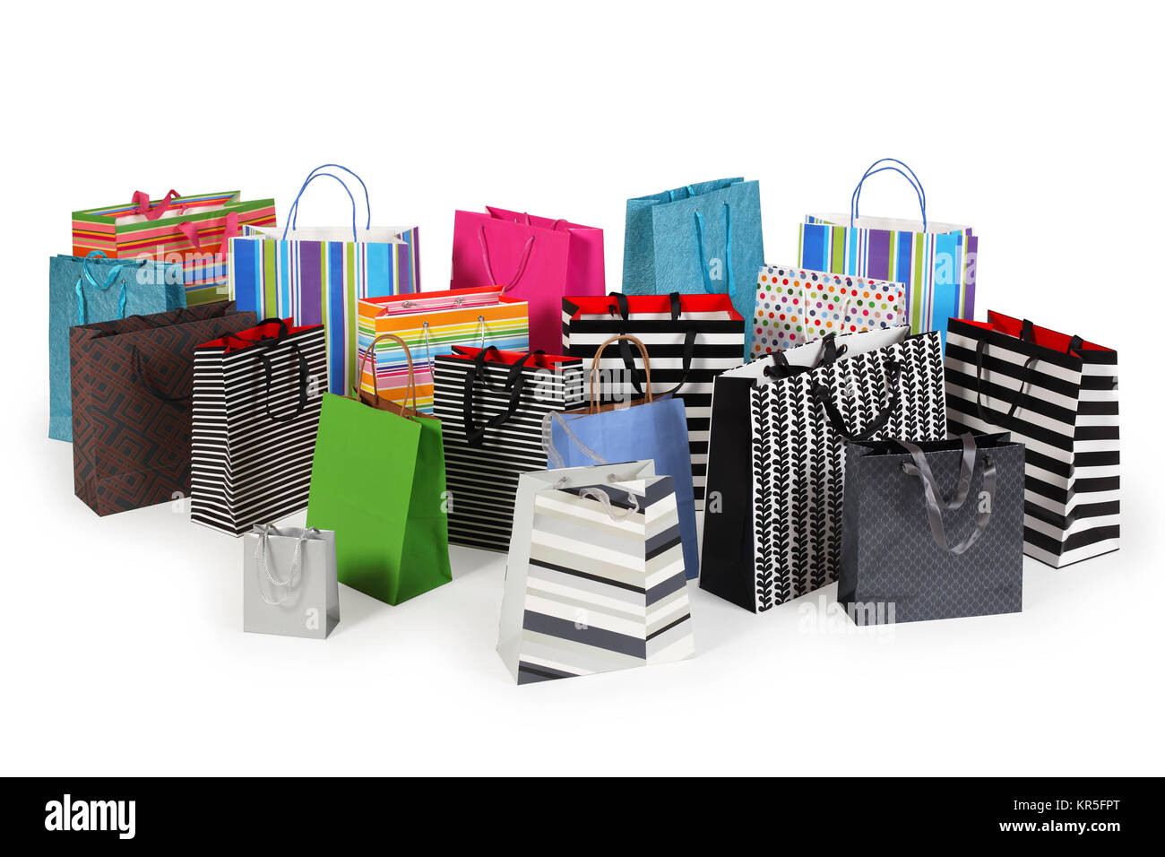 Photo of a large group of colourful shopping bags. Clipping path ...