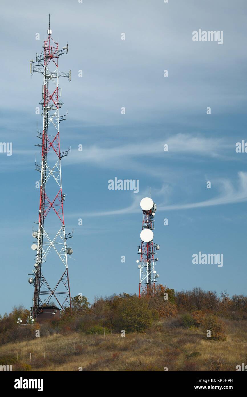 Transmitter towers on a hill Stock Photo - Alamy