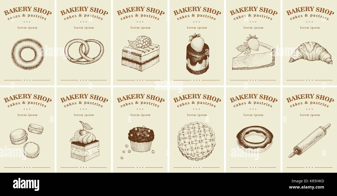 Labels with pastries and desserts. Set templates price tags for bakery ...