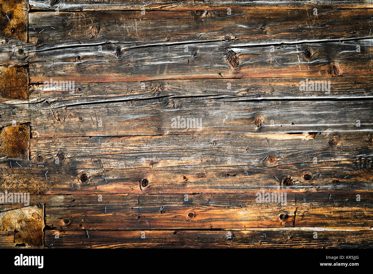 Old natural brown wood wall of log cabin. Wooden textured background ...
