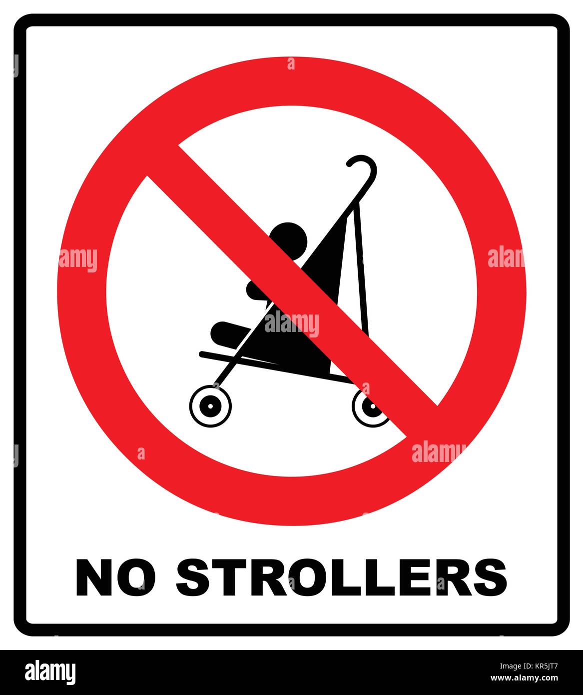 No strollers or pushchair forbidden sign. Warning red prohibition ...