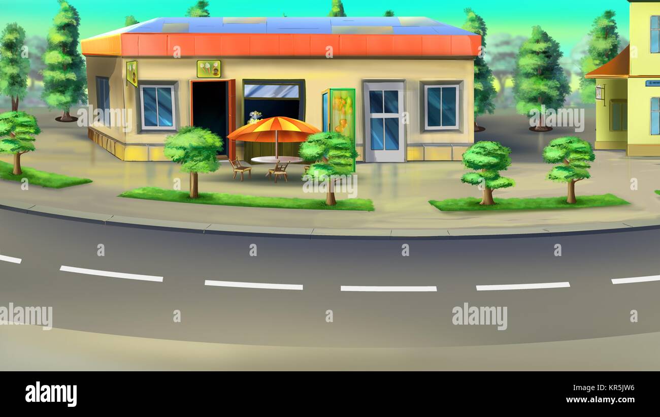 Bus stop and parking beside the road. Back view Stock Photo - Alamy