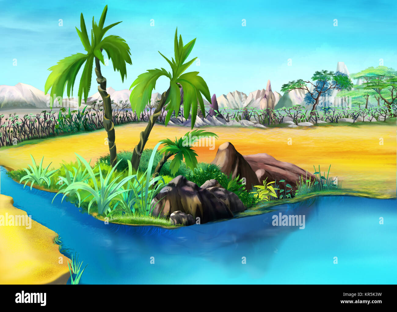 Two Palm Trees in the Desert Oasis. Day Stock Photo - Alamy