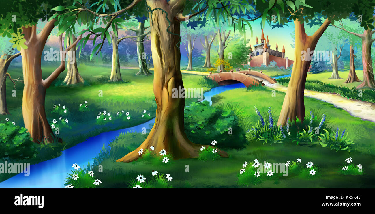 Magic Forest Around the Fairytale Castle Stock Photo - Alamy