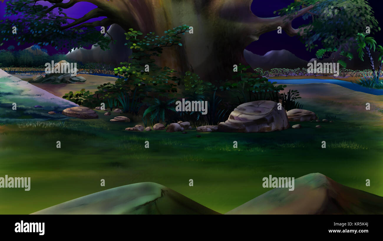 Big Tree near the River in a Summer Night Stock Photo - Alamy