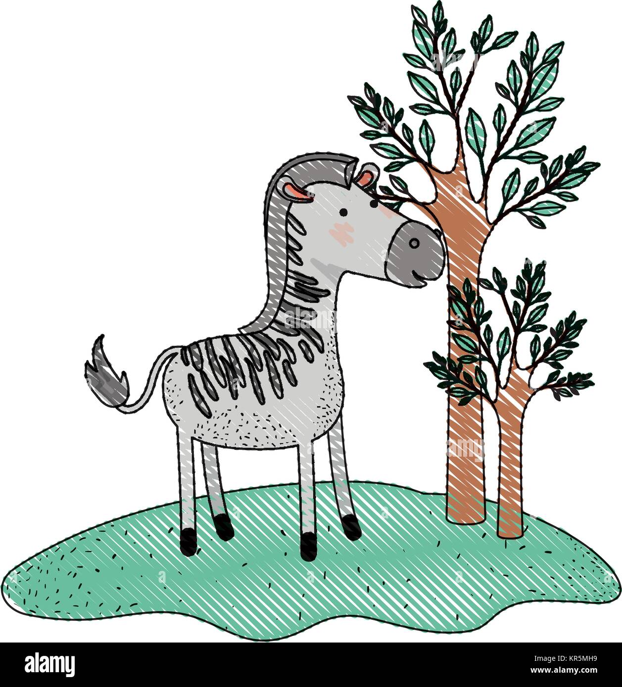 zebra cartoon in forest next to the trees in colored crayon silhouette ...