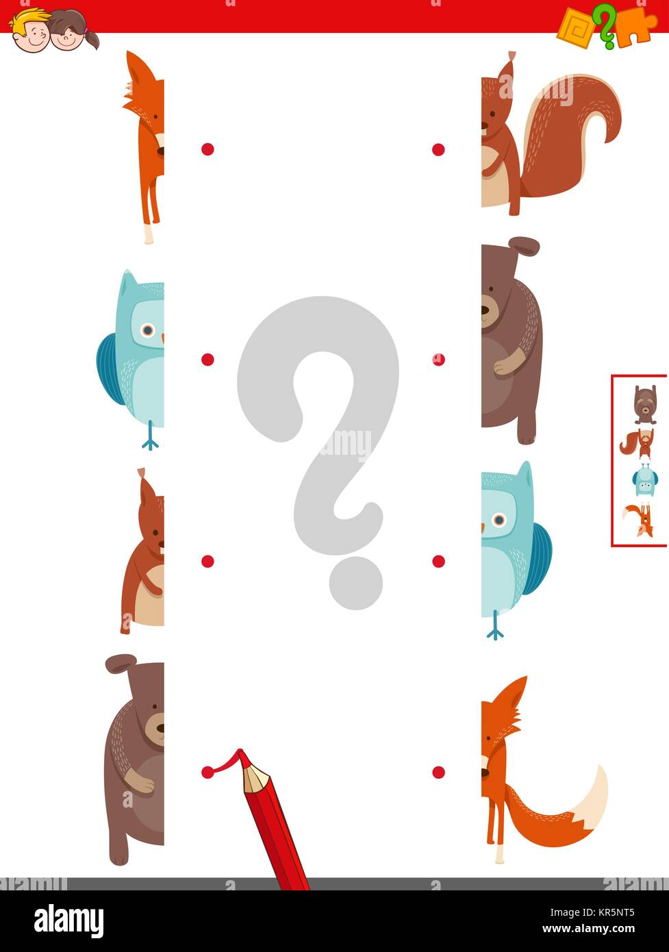 Cartoon Illustration of Educational Game of Matching Halves of Wild ...