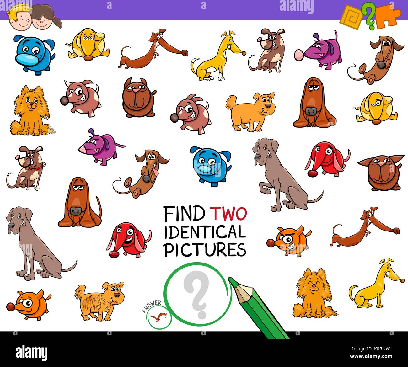 Cartoon Illustration of Finding Two Identical Pictures Educational ...